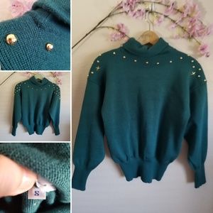 Meister | Sweaters | Vintage Meister Sweater Gold Star Cowl Neck Green ...